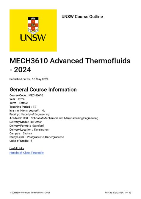Advanced Thermofluids 2024 Trimester 2 Course Outline Unsw Course