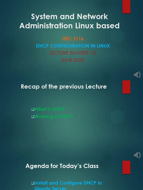 Itec3116 Snal Lecture 20 Dhcp Configuration Pdf