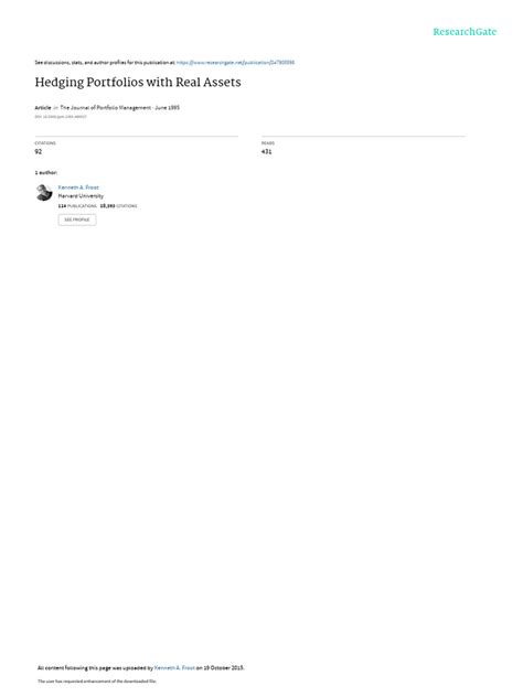 Hedging Portfolios With Real Assets Pdf Hedge Finance Inflation