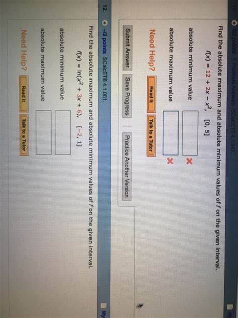 Solved Find The Absolute Maximum And Absolute Minimum Values
