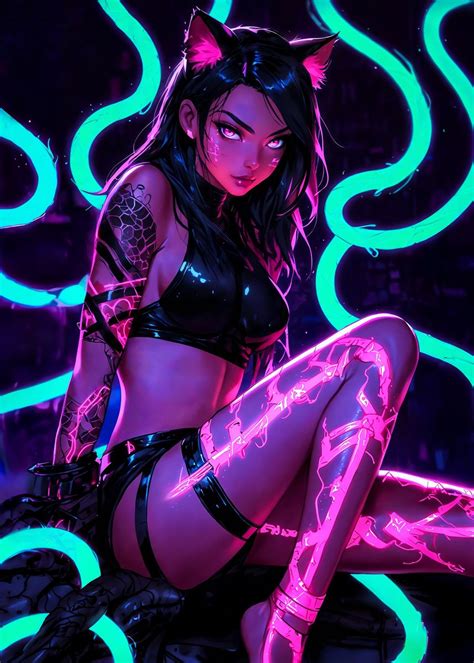 Sexy Cat Cosplay Girl Poster Picture Metal Print Paint By