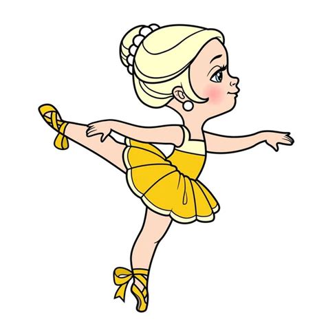Cute Cartoon Little Ballerina Girl Lush Tutu Standing Toes Pointe Stock
