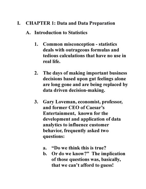 ISDS Chapter Outline I CHAPTER Data And Data Preparation A Introduction To