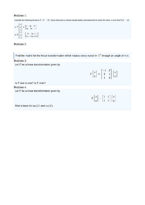 linear transformations assignment discrete math problem 1 problem