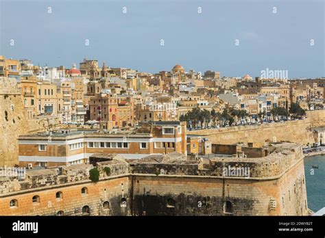 Valletta City Skyline With Old Fortification Walls And Architectural