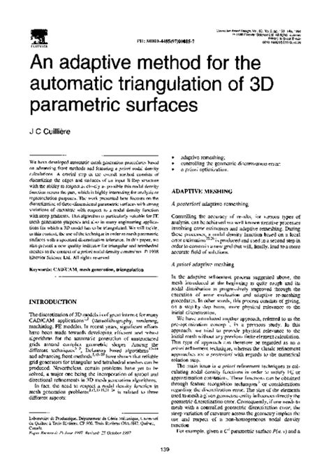Pdf An Adaptive Method For The Automatic Triangulation Of 3d