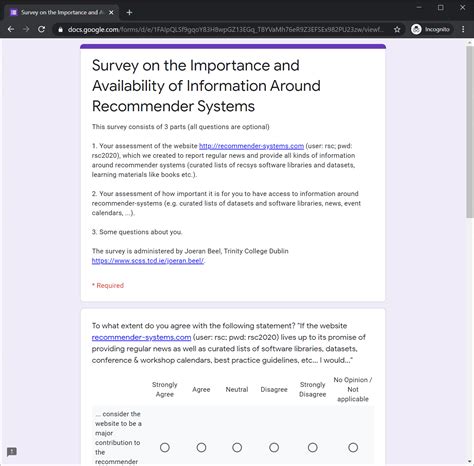 Survey On The Importance And Availability Of Information Around Recommender Systems Rs C