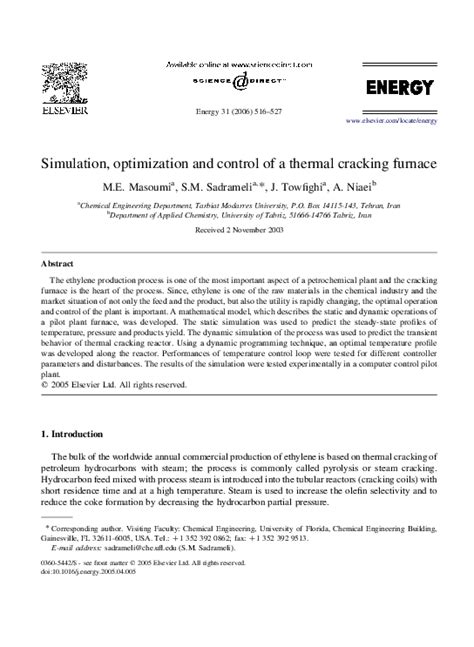 Pdf Simulation Optimization And Control Of A Thermal Cracking Furnace