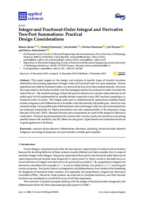 Pdf Integer And Fractional Order Integral And Derivative Two Port