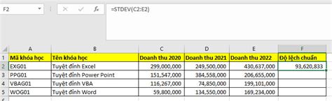 Cách Tính độ Lệch Chuẩn Trong Excel Bằng Hàm Stdev