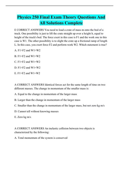 Physics 250 Final Exam Theory Questions And All Solutions Complete Straighterline Phy 250