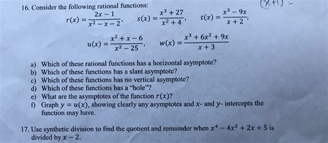 Solved 16 Consider The Following Rational Functions 2x 1