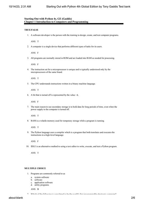 SOLUTION Starting Out With Python Th Global Edition By Tony Gaddis Test Bank Studypool