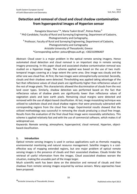 PDF Detection And Removal Of Cloud And Cloud Shadow Contamination From Hyperspectral Images Of