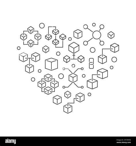 Blockchain Concept Heart Modern Outline Abstract Block Chain And Cube