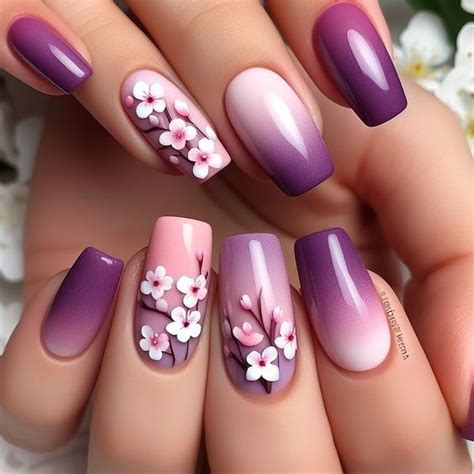 Cherry Blossom Themed Purple Nails Purple Nails Nail Designs Nail Art