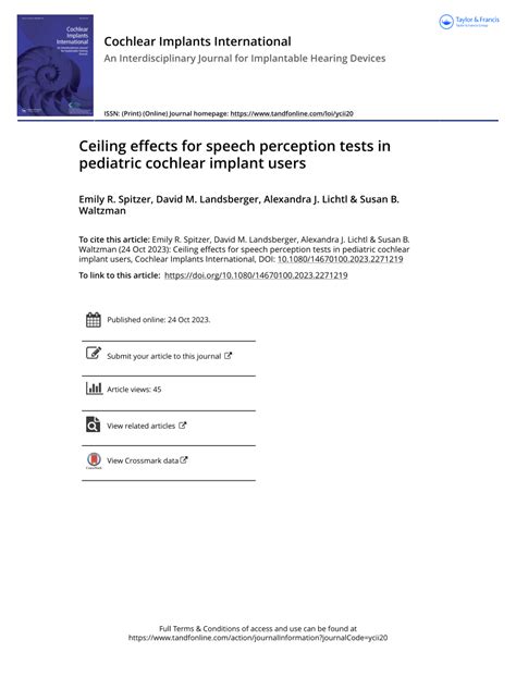 Pdf Ceiling Effects For Speech Perception Tests In Pediatric Cochlear