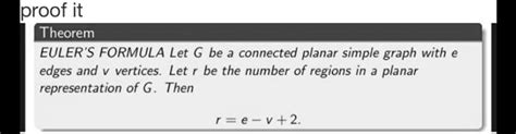 Proof It Theorem Eulers Formula Let G Be 2 Connected Planar Simple Graph With E Edges And