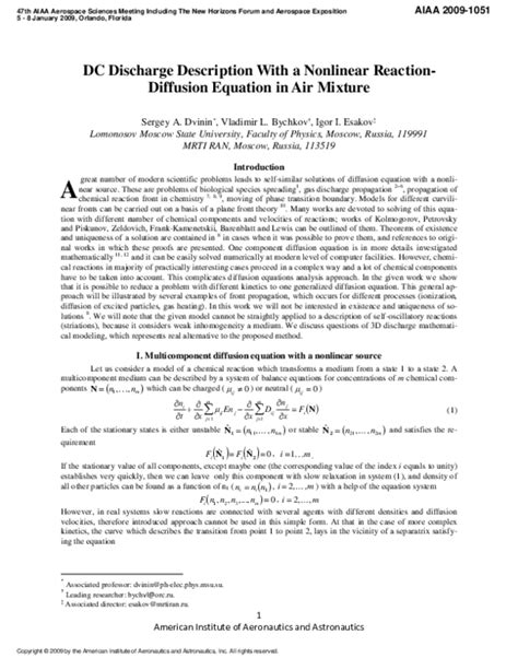 Pdf Dc Discharge Description With Nonlinear Reaction Diffusion Equation In Air Mixture