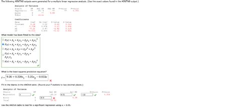 Solved The Following Minitab Outputs Were Generated For A