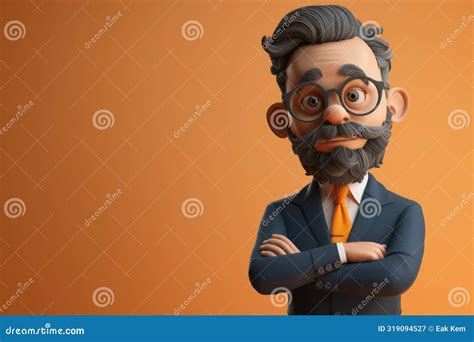 Suave Cartoon Character With Glasses And Beard In Suit On Orange