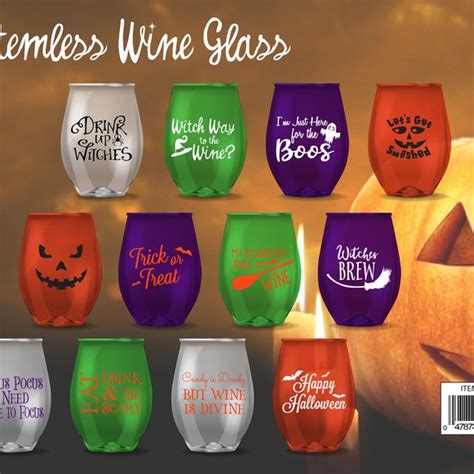 Stemless Halloween Wine Glasses Etsy