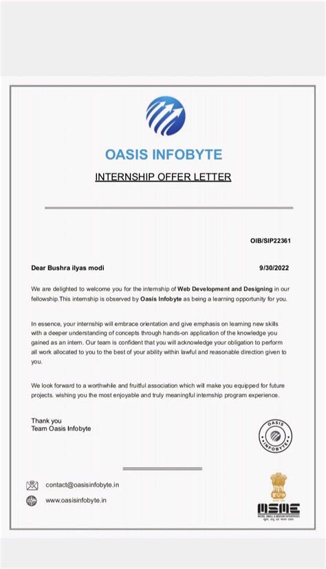 Bushra Modi On Linkedin Oasisinfobyte Webdevelopment Internship