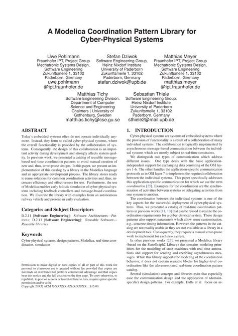 Pdf A Modelica Coordination Pattern Library For Cyber Physical Systems