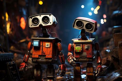 Premium Ai Image Pixar Cartoon Of A Pair Of Mismatched Robots Ai
