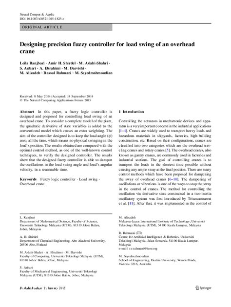 pdf designing precision fuzzy controller for load swing of an