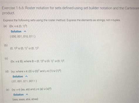 Solved Exercise 1 6 6 Roster Notation For Sets Defined Chegg Com