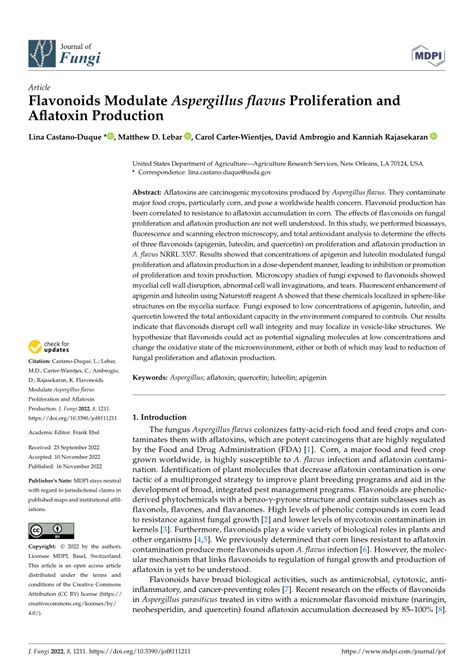 Pdf Flavonoids Modulate Aspergillus Flavus Proliferation And