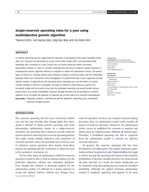 pdf single reservoir operating rules for a year using multiobjective