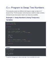 C Swap Two Number Pdf C Program To Swap Two Numbers This Example Contains Two Different