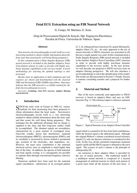 Pdf Fetal Ecg Extraction Using An Fir Neural Network