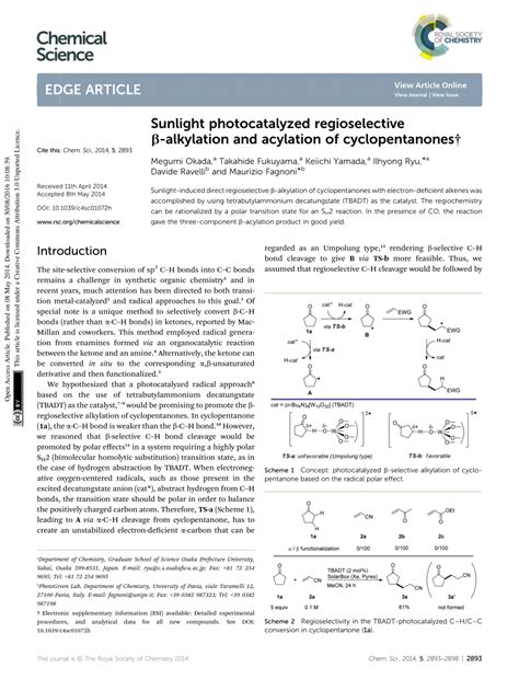 Pdf Cheminform Abstract Sunlight Photocatalyzed Regioselective β