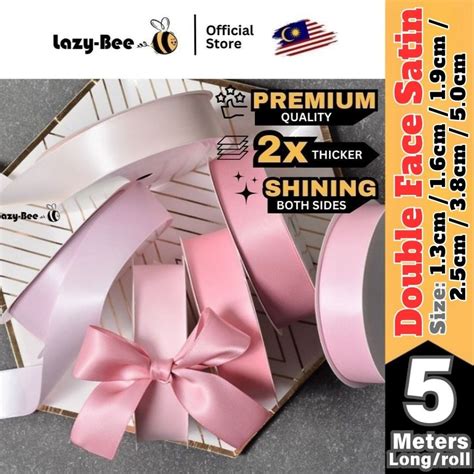 Lazy Bee 5 Meter Light Pink Premium Double Face Satin Ribbon Diy Craft Wedding Bow T Wrap