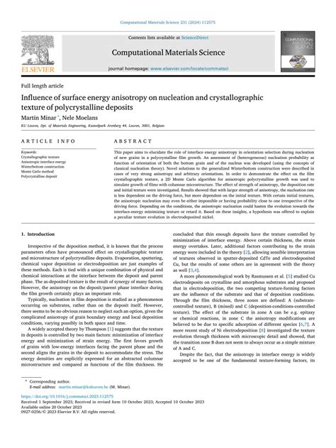 Pdf Influence Of Surface Energy Anisotropy On Nucleation And Crystallographic Texture Of