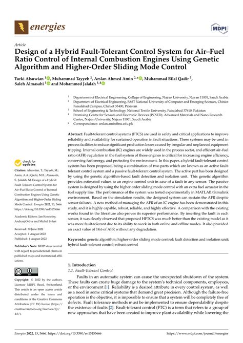 Pdf Design Of A Hybrid Fault Tolerant Control System For Airfuel Ratio Control Of Internal