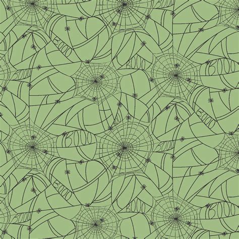 Rp1310 Gr2 Halloween Spider Webs Green Fabric Cotton Steel Fabrics