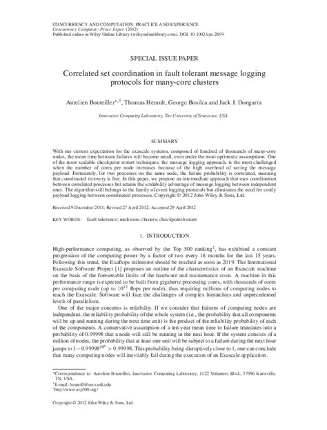 Pdf Correlated Set Coordination In Fault Tolerant Message Logging