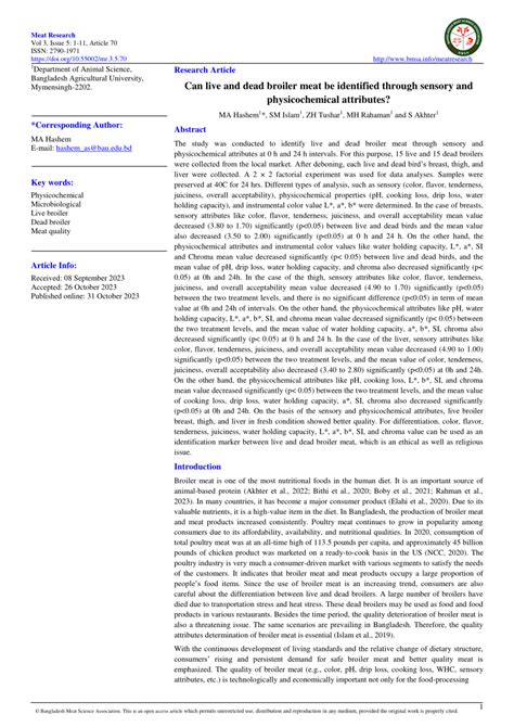 Pdf Can Live And Dead Broiler Meat Be Identified Through Sensory And Physicochemical Attributes