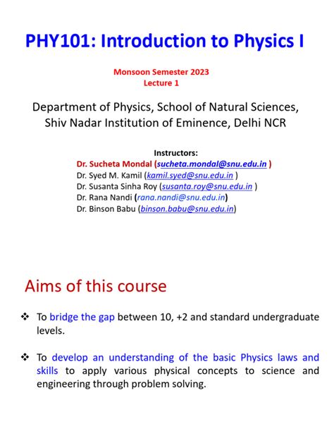 Phy 101 Lecture 1 2023 Pdf Physics Physical Sciences
