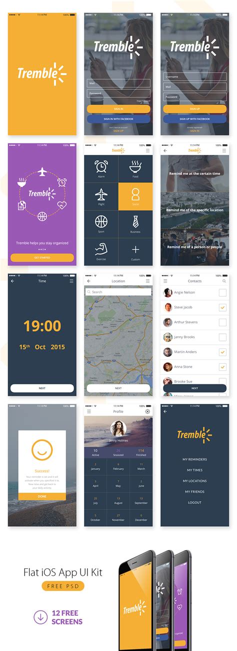 Flat Ios App Ui Kit Free Psd Download Psd