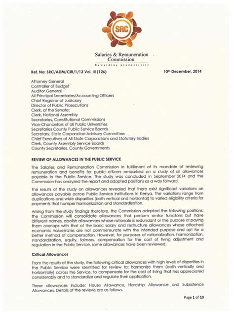 Src Circular On Allowances In The Public Service Pdf Pdf