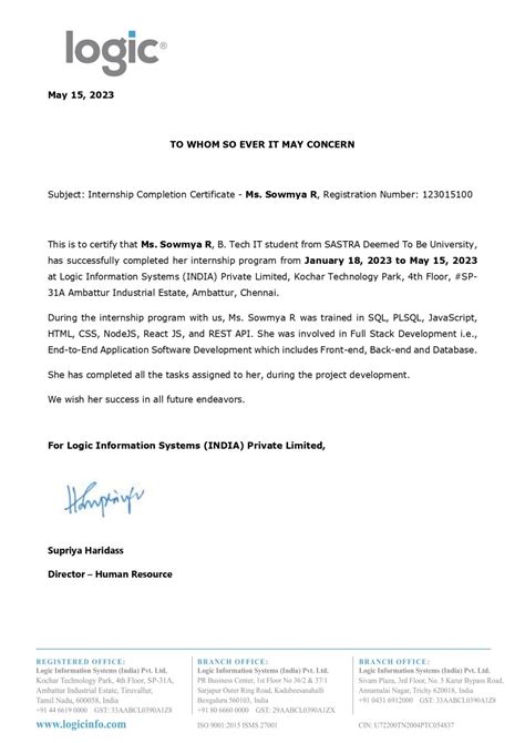 Im Happy To Announce That I Have Successfully Completed My Internship In Logic Information