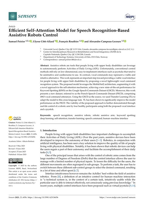 Pdf Efficient Self Attention Model For Speech Recognition Based Assistive Robots Control