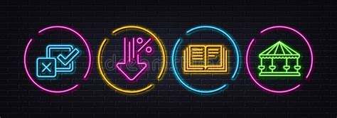 Low Percent Checkbox And Education Minimal Line Icons For Web Application Printing Neon