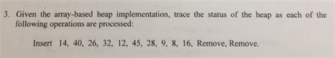 Solved 3 Given The Array Based Heap Implementation Trace