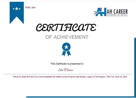 I Have Completed This Course Programming Basics Logics And Techniques